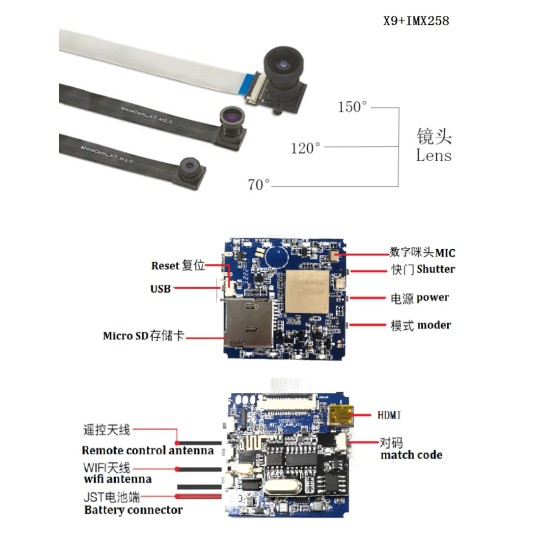 WiFi P2P Mini Camera Module 14MP 4K 60FPS Matecam X9 IMX258 Pinhole ...